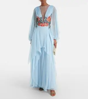Costarellos Floral Silk Gown