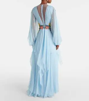 Costarellos Floral Silk Gown
