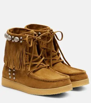 Valentino Garavani Nellcôte Studded Suede Ankle Boots - Beige