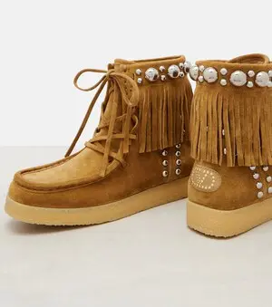 Valentino Garavani Nellcôte Studded Suede Ankle Boots - Beige