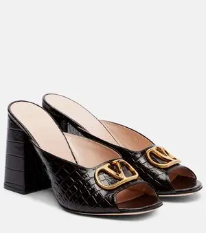 Valentino Garavani Vlogo 95 Croc-effect Leather Mules - Brown