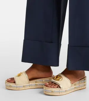 Valentino Garavani Vlogo Leather-trimmed Espadrille Slides