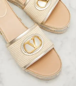 Valentino Garavani Vlogo Leather-trimmed Espadrille Slides