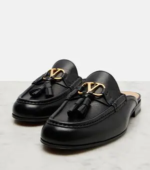 Valentino Garavani Vlogo Tasseled Leather Mules - Black