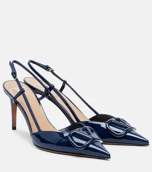 Valentino Garavani Vlogo 80 Patent Leather Slingback Pumps - Blue