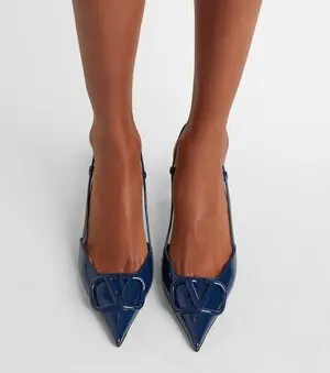 Valentino Garavani Vlogo 80 Patent Leather Slingback Pumps - Blue