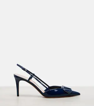 Valentino Garavani Vlogo 80 Patent Leather Slingback Pumps - Blue