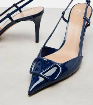 Valentino Garavani Vlogo 80 Patent Leather Slingback Pumps - Blue