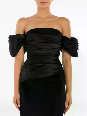 POST MERIDIEM Draped Sleeves Maxi Dress - Black