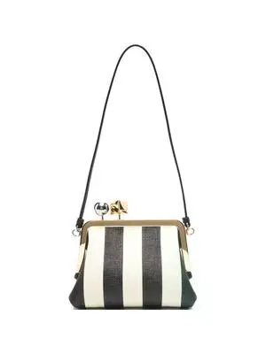 Jacquemus Le Berlingot Clutch Bag With Striped Patchwork Raffia And Contrast Leather - Black