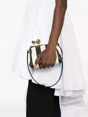 Jacquemus Le Berlingot Clutch Bag With Striped Patchwork Raffia And Contrast Leather - Black