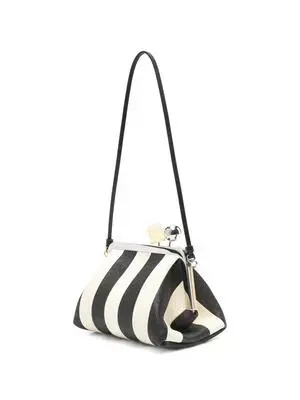 Jacquemus Le Berlingot Clutch Bag With Striped Patchwork Raffia And Contrast Leather - Black