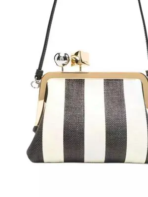 Jacquemus Le Berlingot Clutch Bag With Striped Patchwork Raffia And Contrast Leather - Black