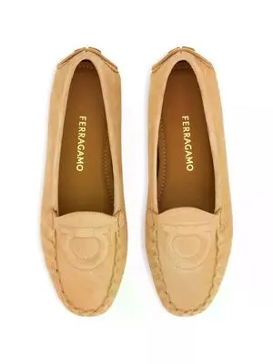 FERRAGAMO Gancini Detail Suede Loafers - Neutrals