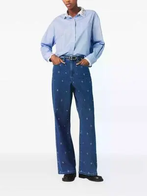 Maje Wide Leg Jeans With Geometric Rhinestone Embellishments