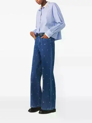 Maje Wide Leg Jeans With Geometric Rhinestone Embellishments