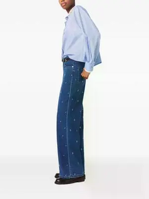 Maje Wide Leg Jeans With Geometric Rhinestone Embellishments