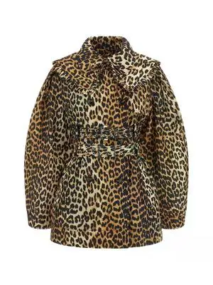 GANNI Leopard Print Ruffle Trench Coat