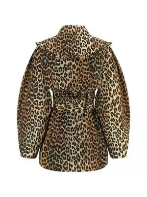 GANNI Leopard Print Ruffle Trench Coat