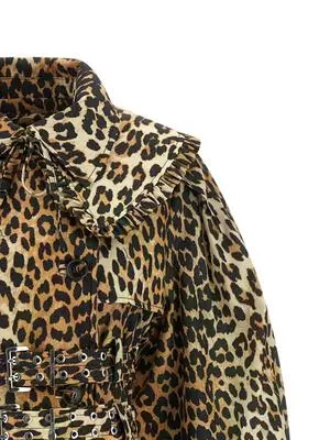 GANNI Leopard Print Ruffle Trench Coat