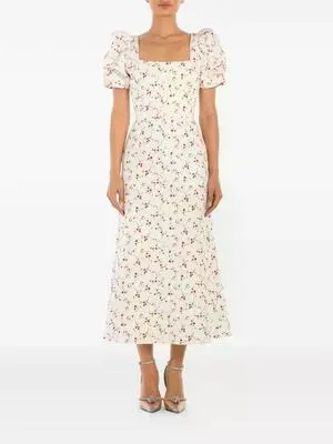 POST MERIDIEM Square-neck Floral Print Midi Dress - Neutrals