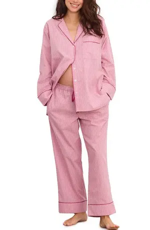 Hatch The Striped Cotton Classic Pj Set - Raspberry Stripe