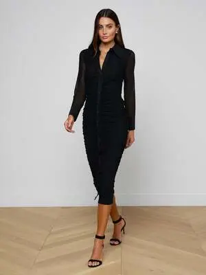 L'Agence Adriana Ruched Midi Dress