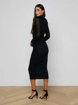 L'Agence Adriana Ruched Midi Dress
