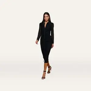 L'Agence Adriana Ruched Midi Dress - Black