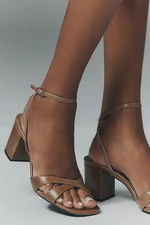 Maeve Cross-strap Block Heels - Tan