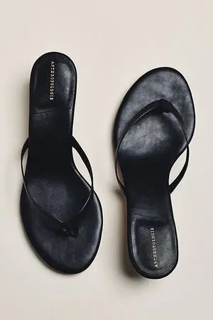 Anthropologie Leather Flip-flop Kitten Heels - Black
