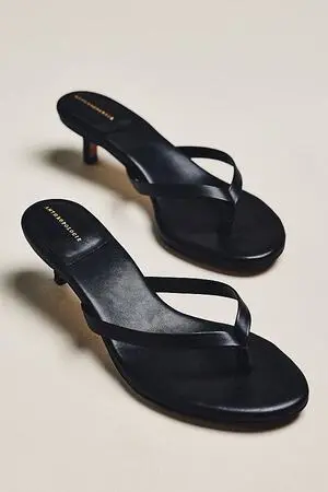 Anthropologie Leather Flip-flop Kitten Heels - Black