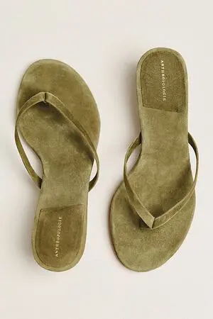 Anthropologie Leather Flip-flop Kitten Heels - Olive Suede