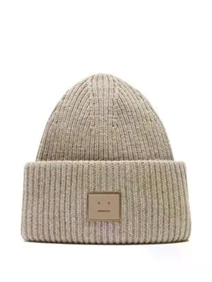 Acne Studios Ribbed Patch Beanie - Neutrals