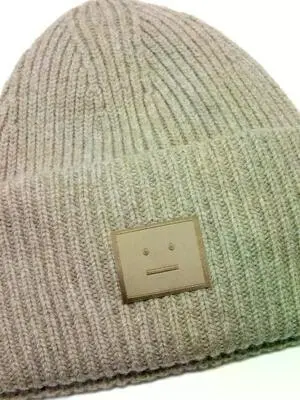 Acne Studios Ribbed Patch Beanie - Neutrals