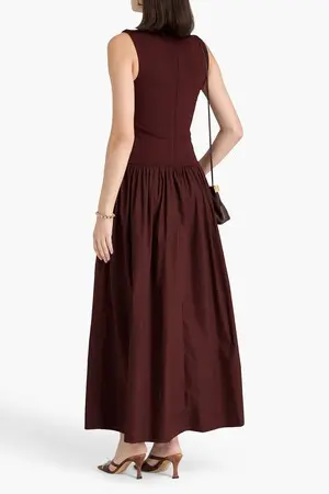 ESSE STUDIOS Gathered Stretch-knit And Cotton-poplin Maxi Dress - Chocolate