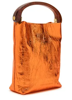 Dries Van Noten Crinkled Metallic Leather Top Handle Bag