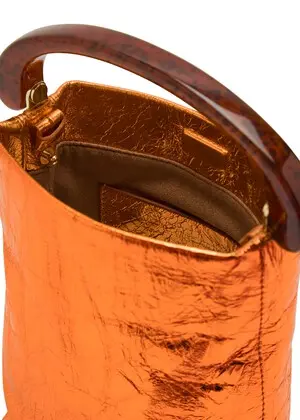 Dries Van Noten Crinkled Metallic Leather Top Handle Bag