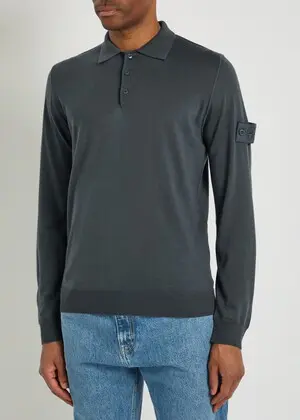 Stone Island Logo Wool Polo Shirt