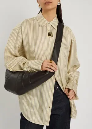 LEMAIRE Croissant Medium Grained Leather Shoulder Bag - Chocolate