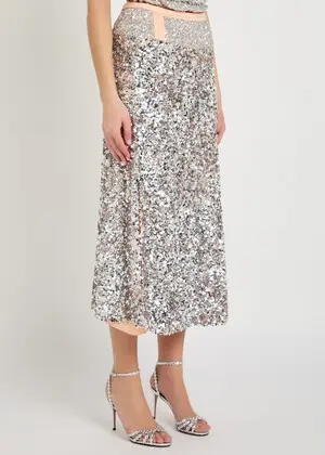 Rabanne Sequin-embellished Satin Midi Skirt - Silver