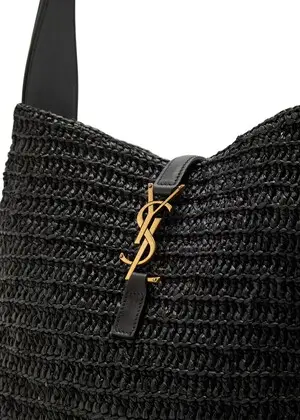 Saint Laurent Le 5 À 7 Small Raffia Bucket Bag - Black