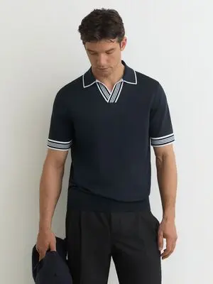 REISS Poole Tipped Open-collar Knitted Polo Shirt