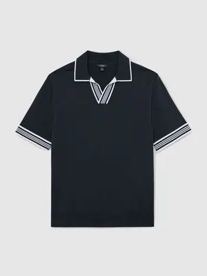 REISS Poole Tipped Open-collar Knitted Polo Shirt