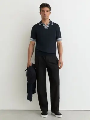 REISS Poole Tipped Open-collar Knitted Polo Shirt