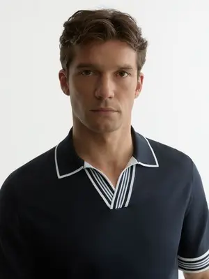 REISS Poole Tipped Open-collar Knitted Polo Shirt