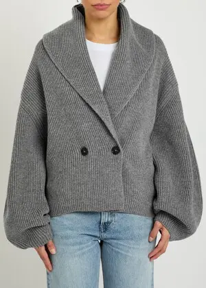 TOTEME Shawl Lapel Ribbed Wool-blend Cardigan - Grey