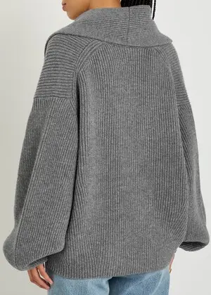 TOTEME Shawl Lapel Ribbed Wool-blend Cardigan - Grey