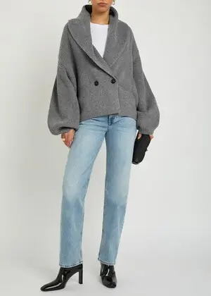 TOTEME Shawl Lapel Ribbed Wool-blend Cardigan - Grey