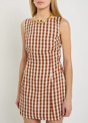 Faithfull The Brand Sofia Checked Linen Mini Dress - Light Brown